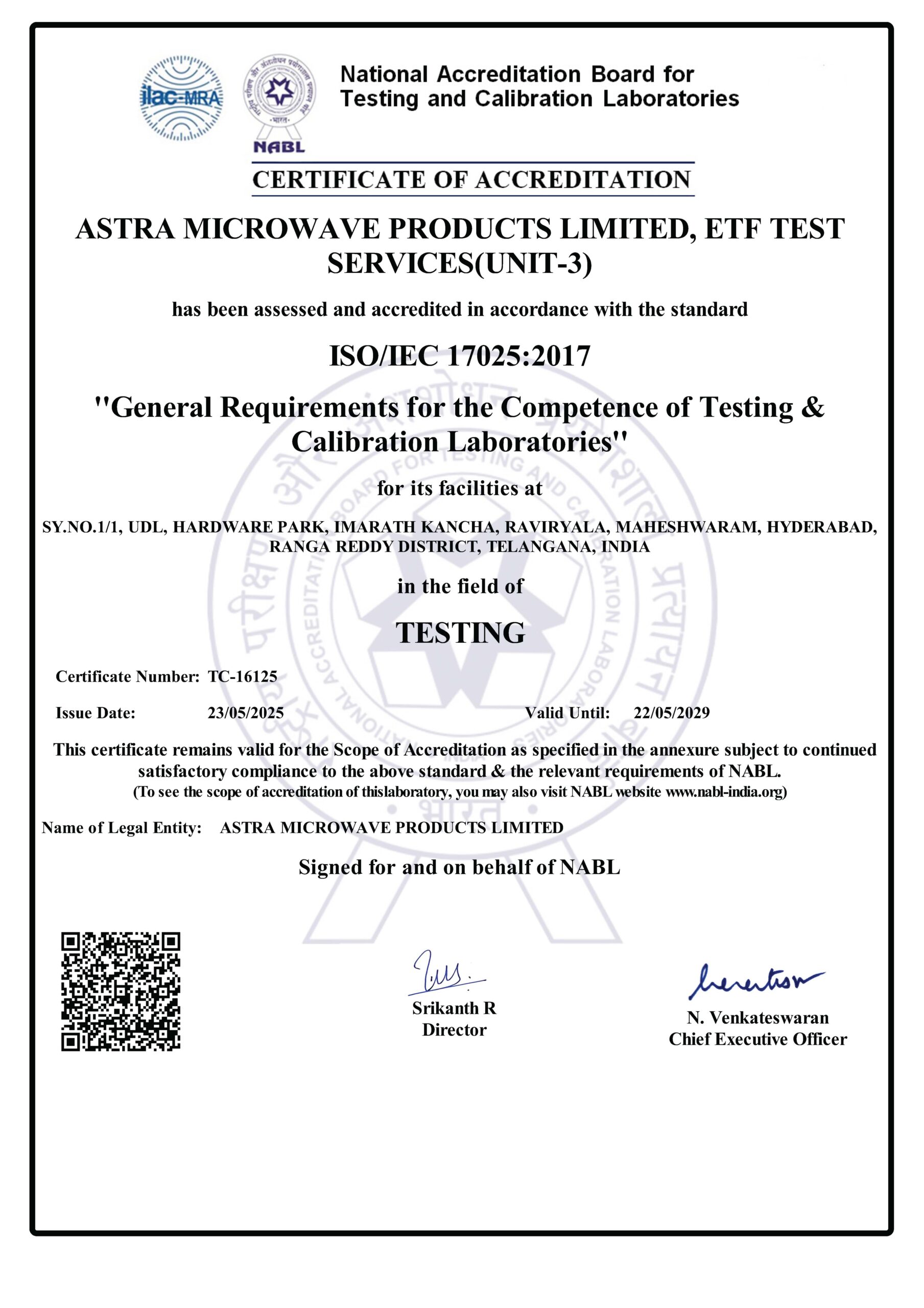 Quality Certificates – Astra Microwave Products Ltd.